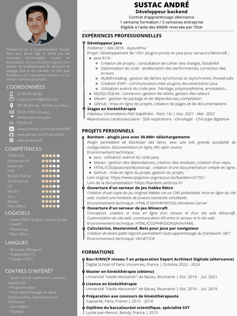 CV Sustac | PDF | Java (Langage de programmation) | Internet