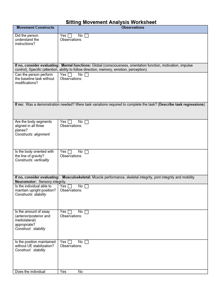 Sitting Movement Analysis Worksheet | PDF | Skeletal Muscle | Physical ...