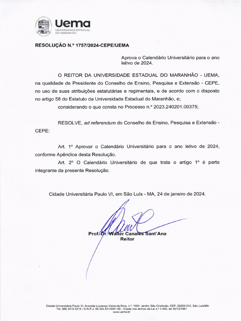Cepe Aprova Calendario Universitario 2024 | PDF | Academia