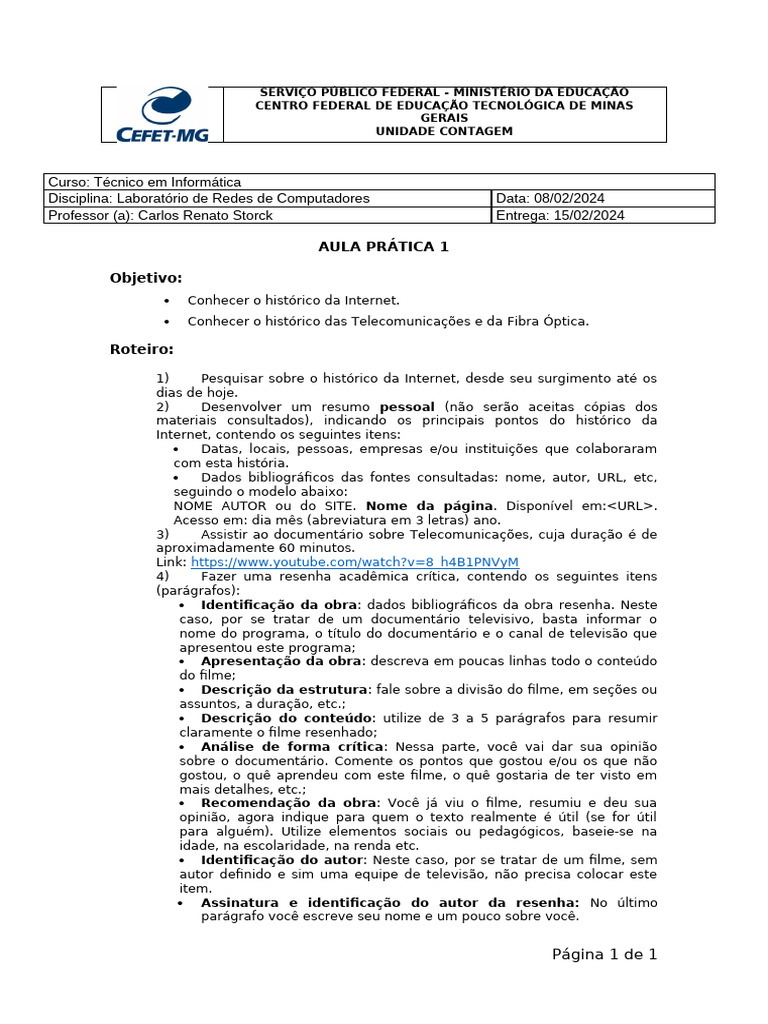 Aula Pratica 1 | PDF | Internet | Autor
