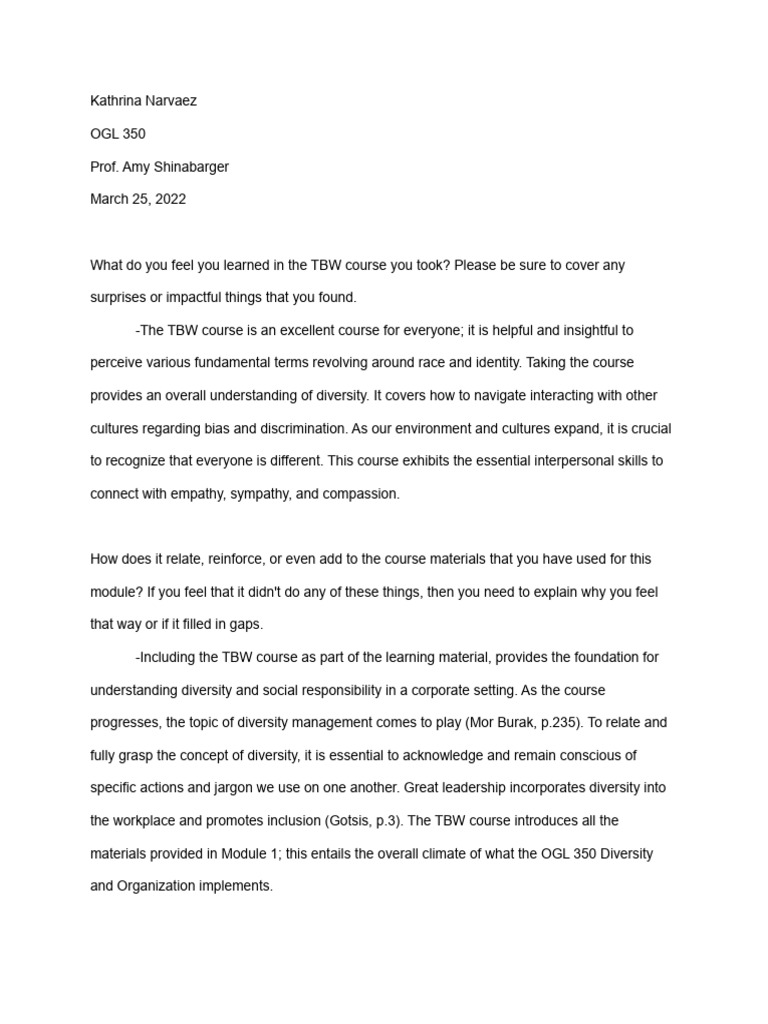 Module 1 TBW Assignment | PDF