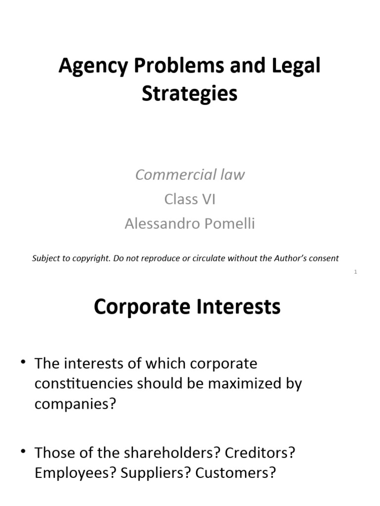 Clabe - Class VI - Agency Problems and Legal Strategies | PDF