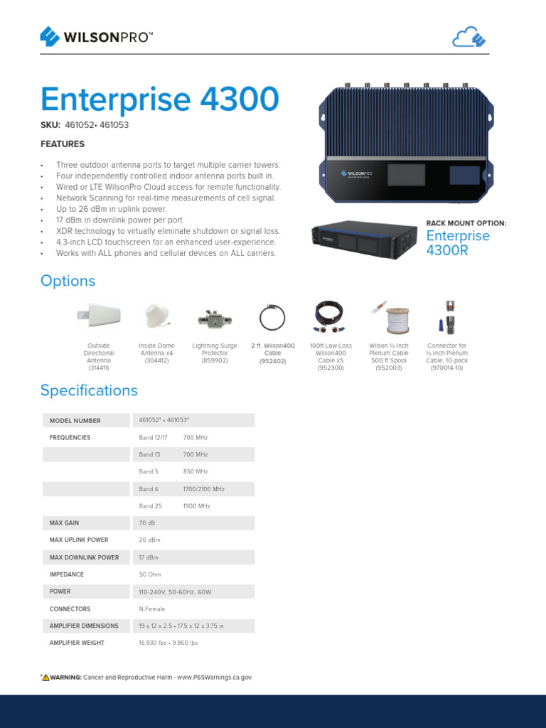 WilsonPro 4300 Spec Sheet v03 111723 | PDF | Antenna (Radio) | Amplifier