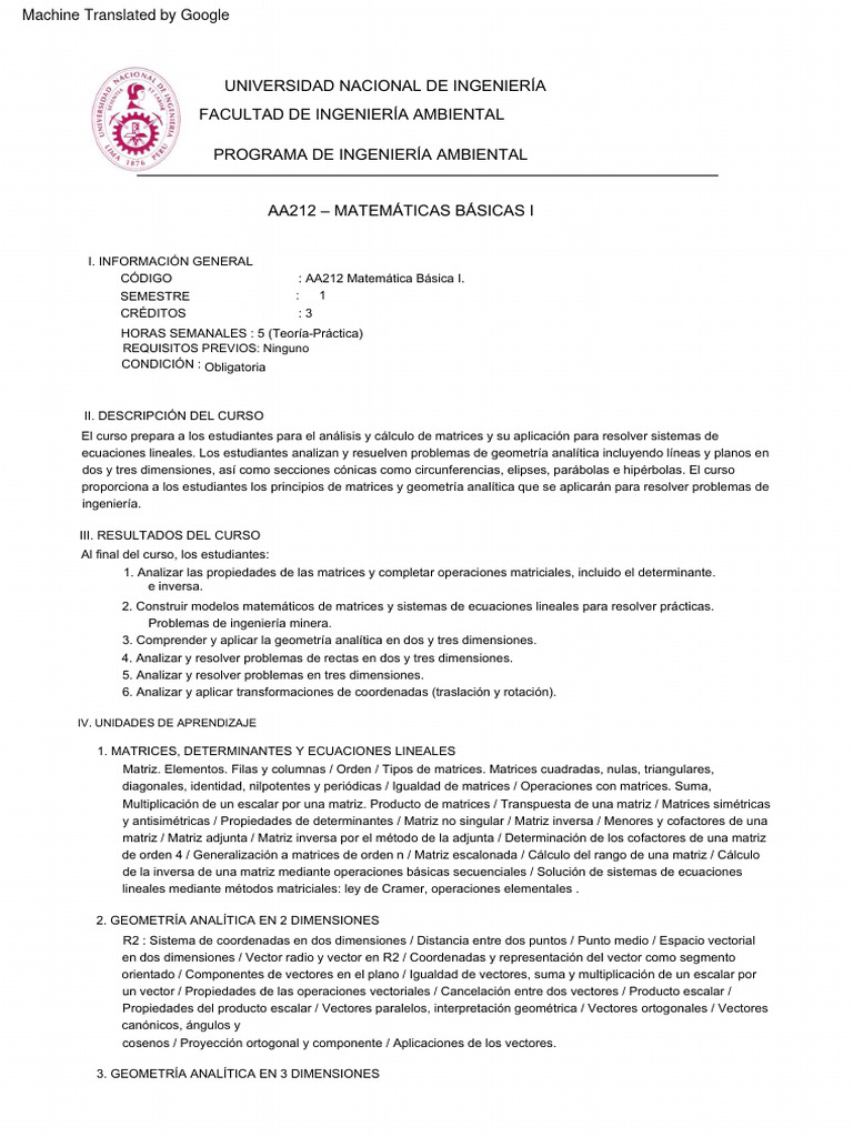 S301 AA212 Basic Mathematics I | PDF | Espacio vectorial | Matriz (Matemáticas)