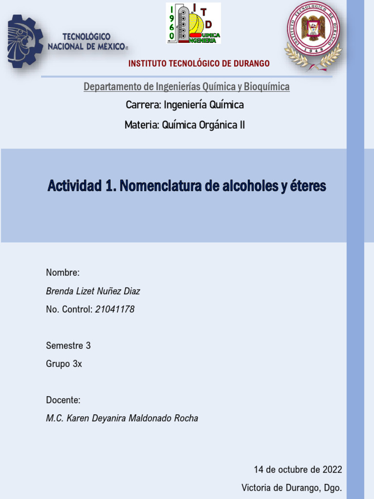 Actividad 1 - Unidad 2 Nomenclatura | PDF | Éter | Naturaleza