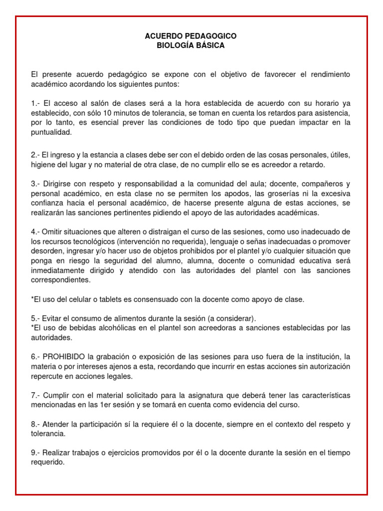 Acuerdo de Asignatura Biolog-A B-Sica | PDF