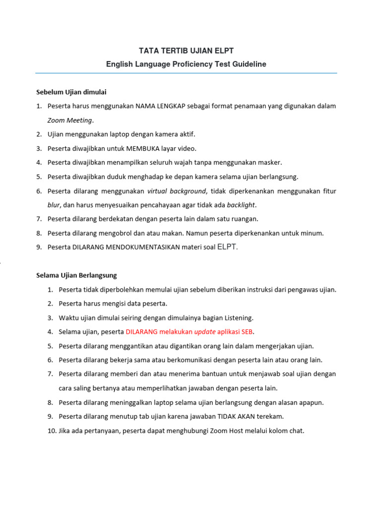 Tata Tertib ELPT Online | PDF