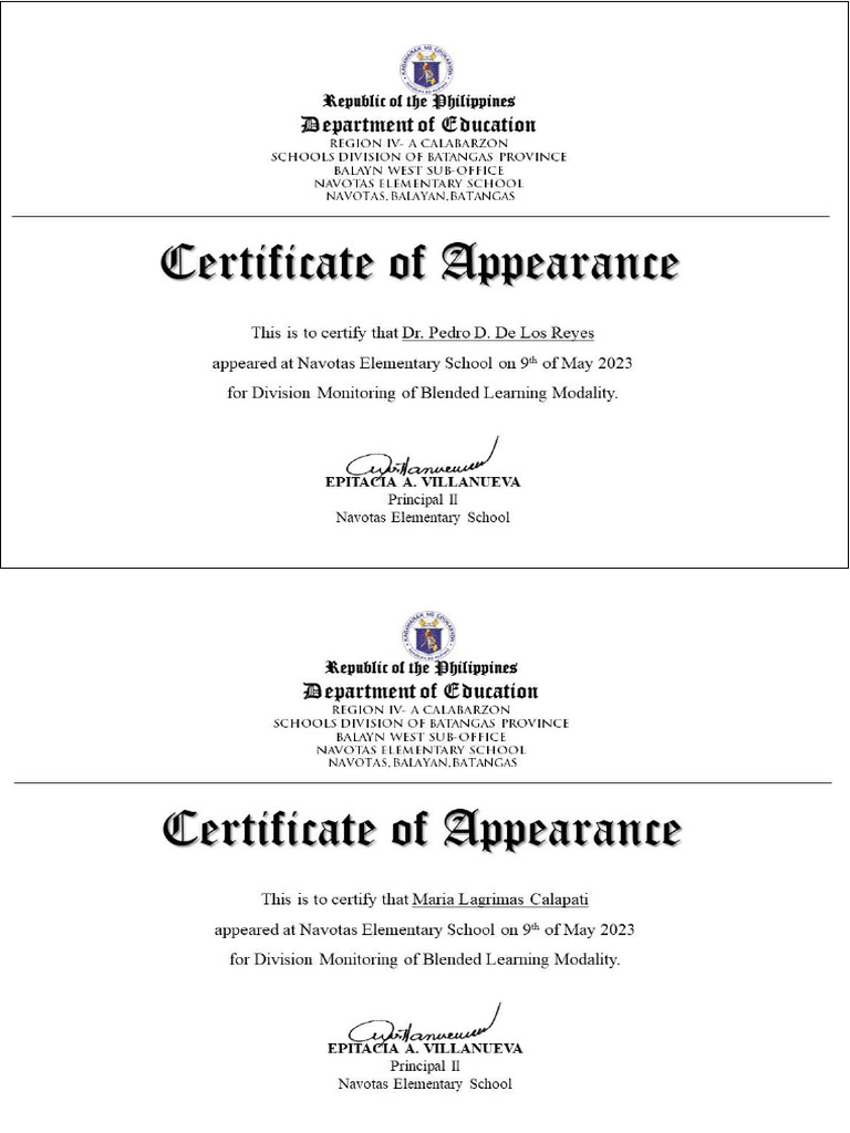 Cert of Appearance | PDF