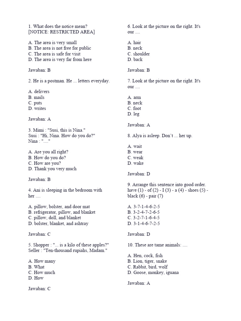 Latihan Soal OSN Bahasa Inggris SD | PDF | Glasses Latihan Soal OSN Bahasa Inggris SD | PDF | Glasses
