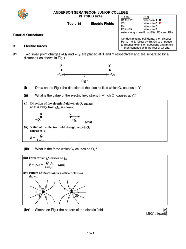 2023 - H2 - 4 - Electric Field - Tut - Soln | PDF | Electron | Euclidean Vector