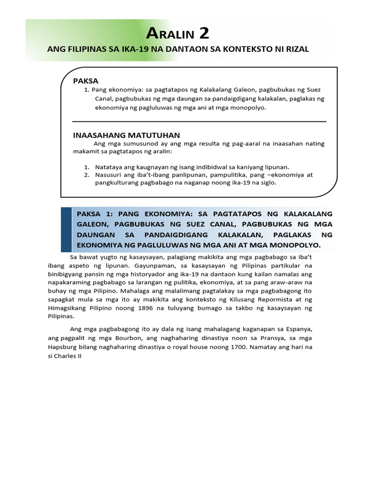 Aralin-2-RIZAL Ang-Filipinas-sa-Ika-19-Dantaon-sa-Konteksto-ni-Rizal | PDF