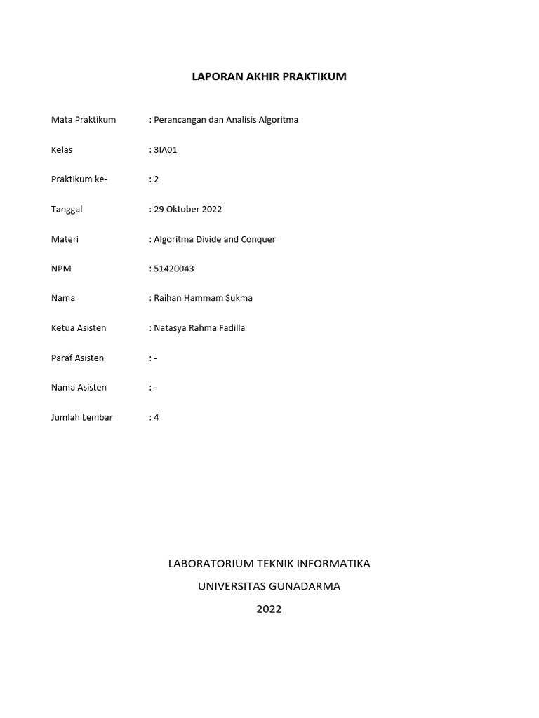 PAA - LA2 - Raihan Hammam Sukma - 51420043 | PDF