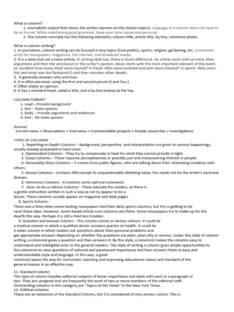 Column Writing | PDF | News | Journalism