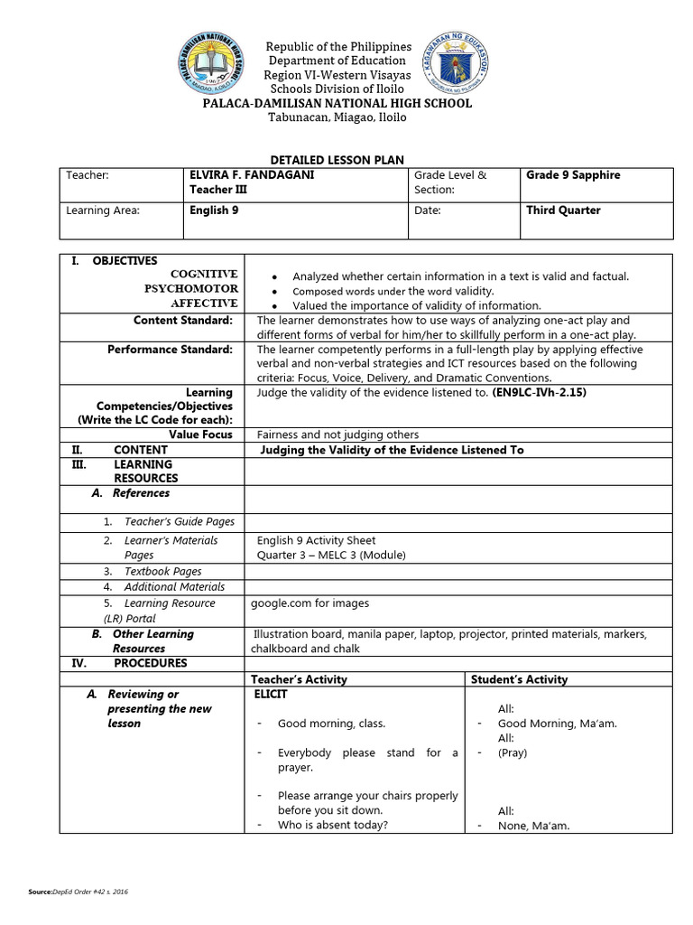 Detailed Lesson Plan For Teaching Demonstration | PDF | Truth ...