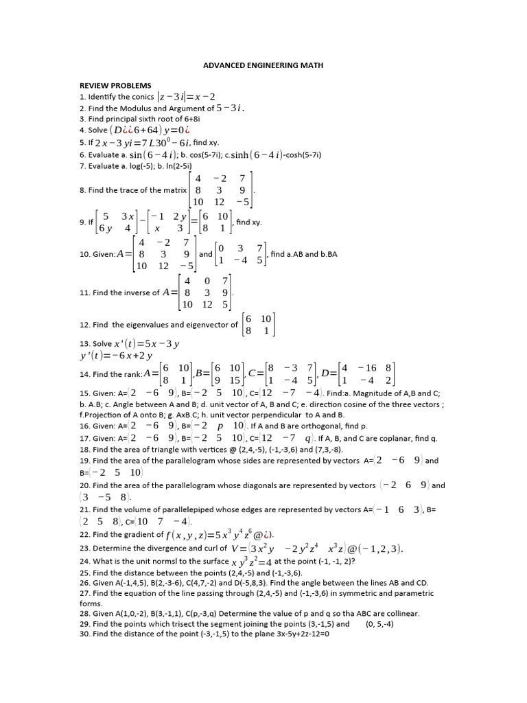 ADVANCED ENGINEERING MATH Ce | PDF | Line (Geometry) | Euclidean Vector