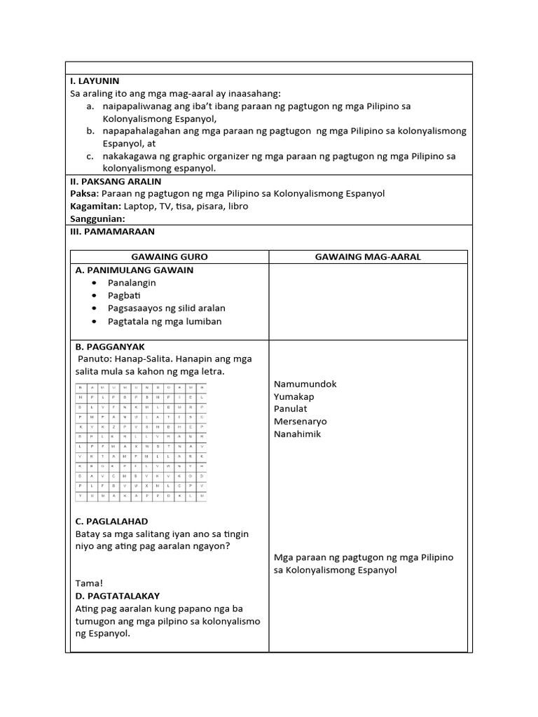Masusing Banghay Ap 5 Tugon | PDF