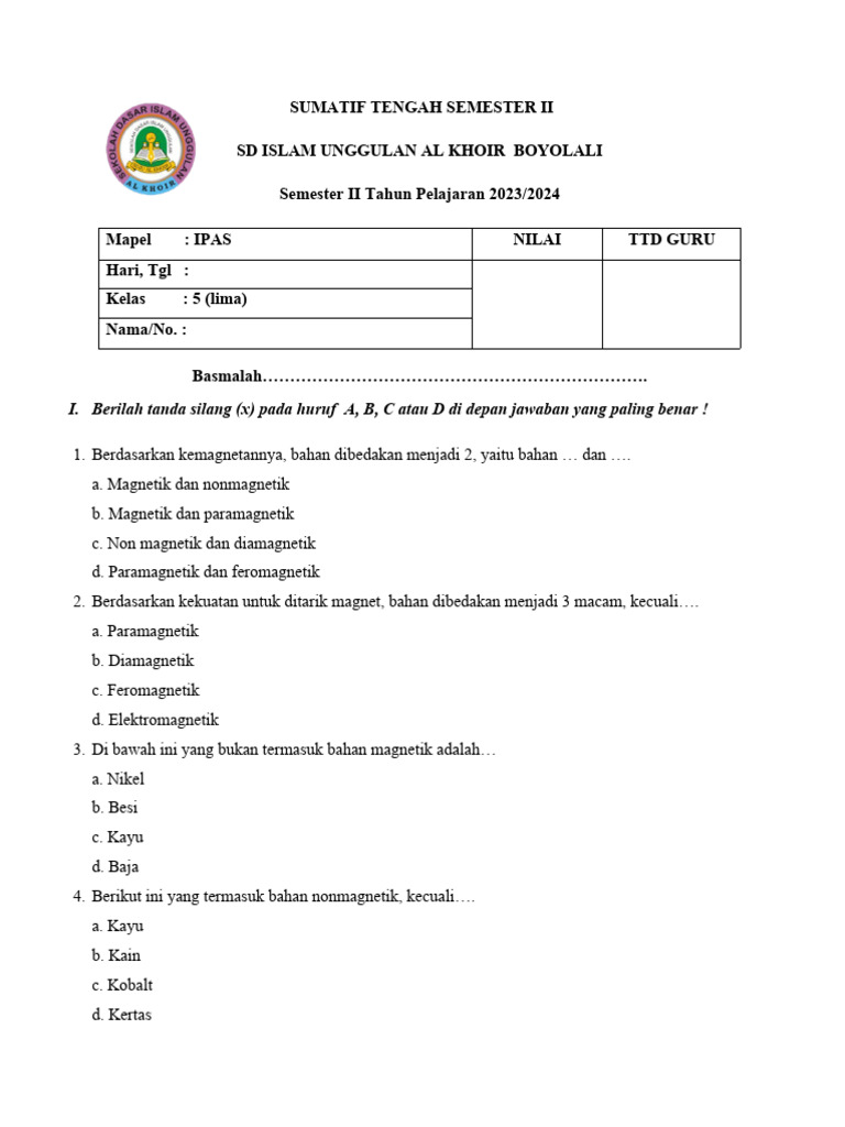 SUMATIF TENGAH SEMESTER II Ipas | PDF | Metode & Bahan Ajar | Sains & Matematika