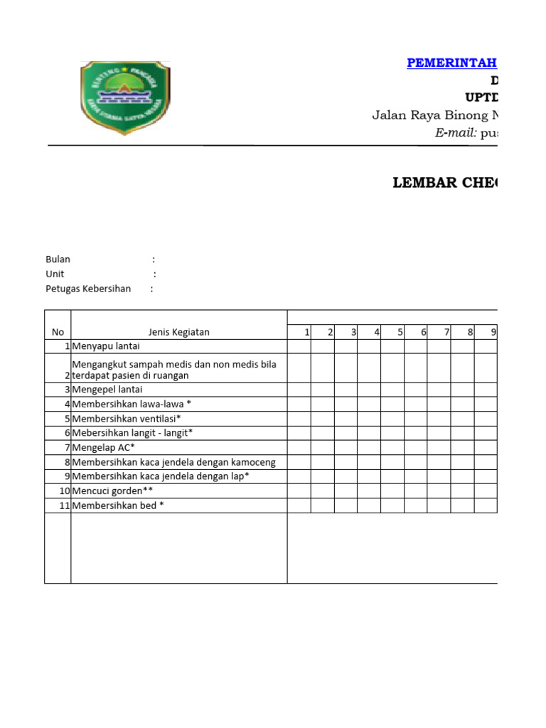 ceklis kebersihan ruangan | PDF