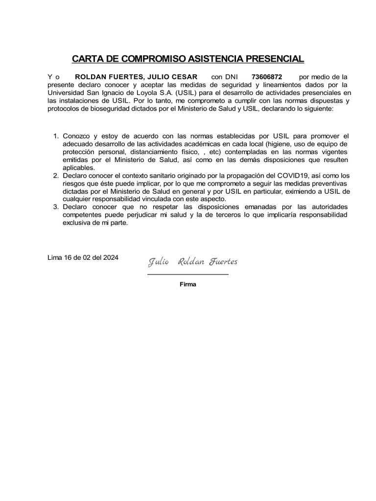 Carta Compromiso Asistencia Presencial - 1708141933119 - Signed | PDF