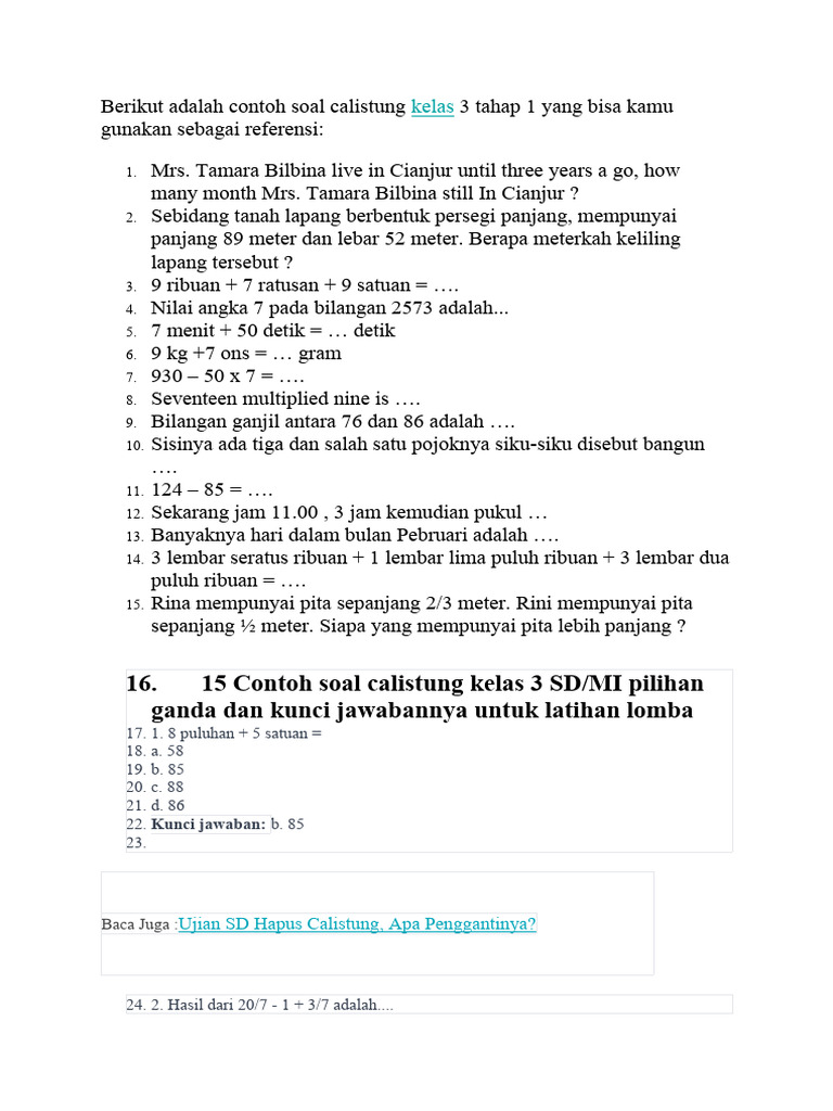 Calistung Kelas 3 | PDF | Griya & Taman