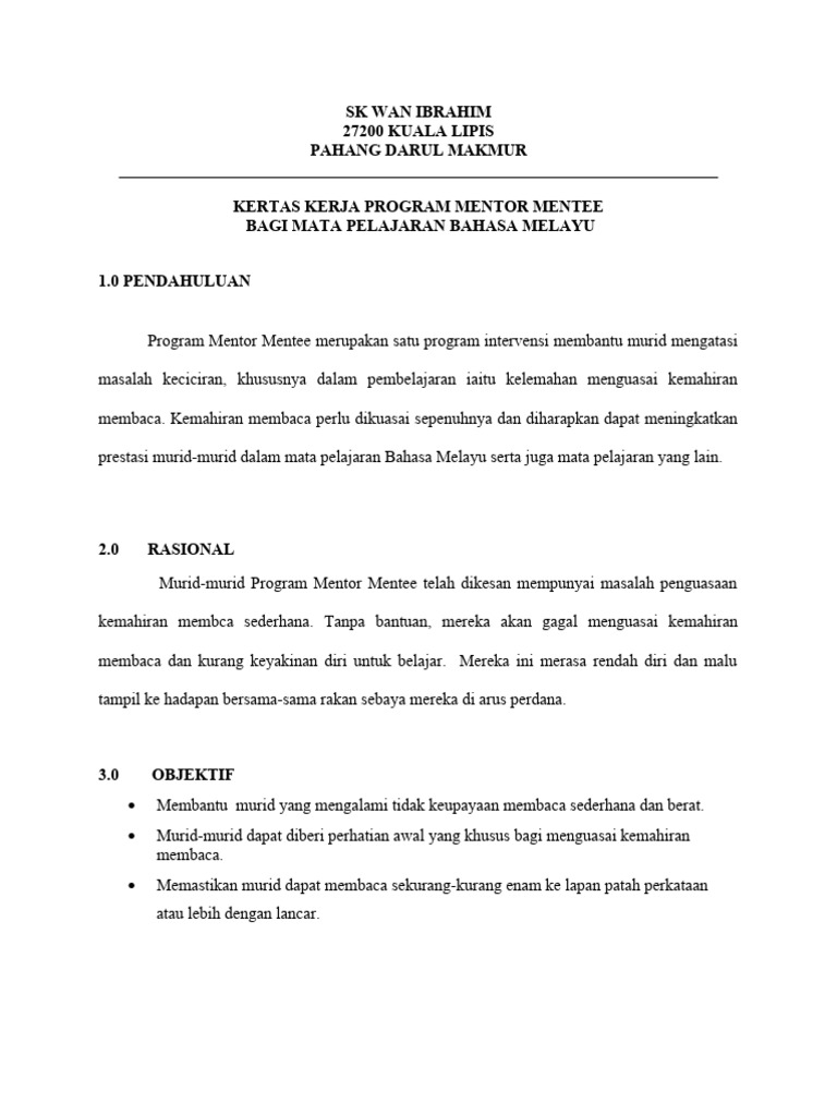 Kertas Kerja Mentor Mentee | PDF