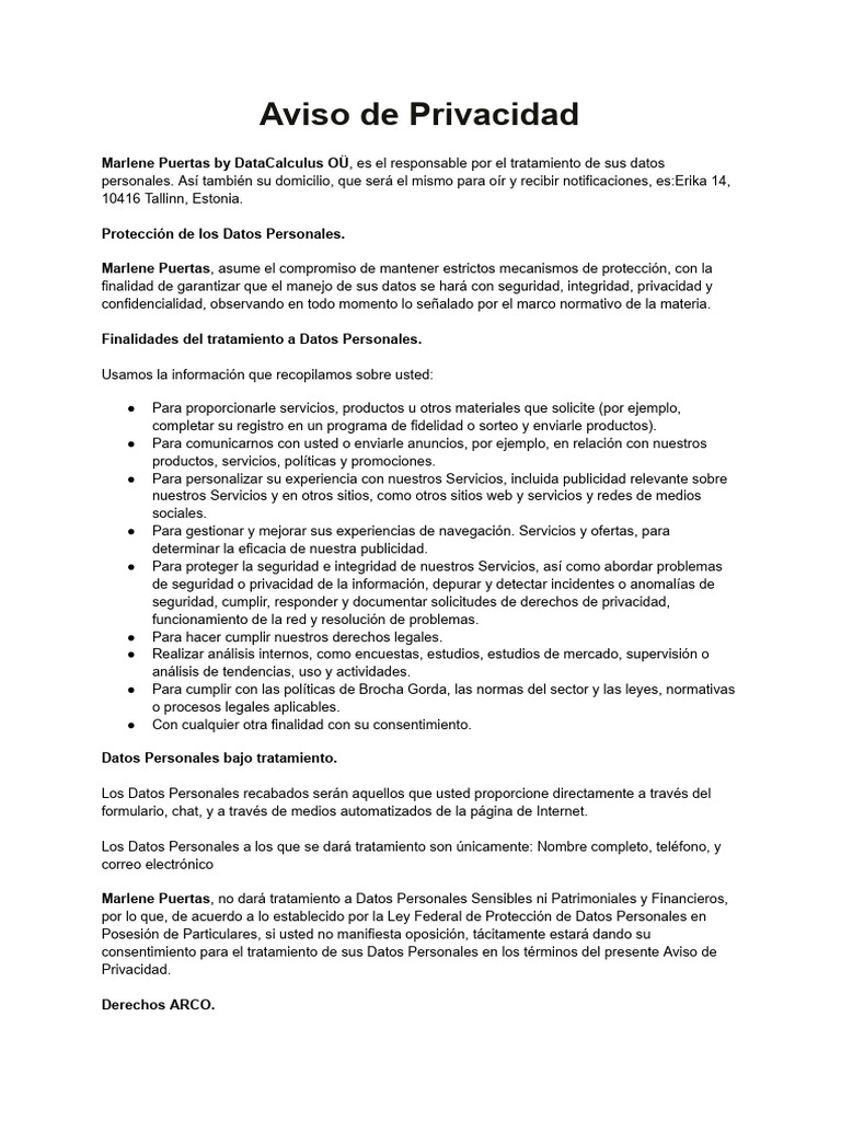 Aviso de Privacidad de Datos Personales | PDF | Cookie HTTP | Internet