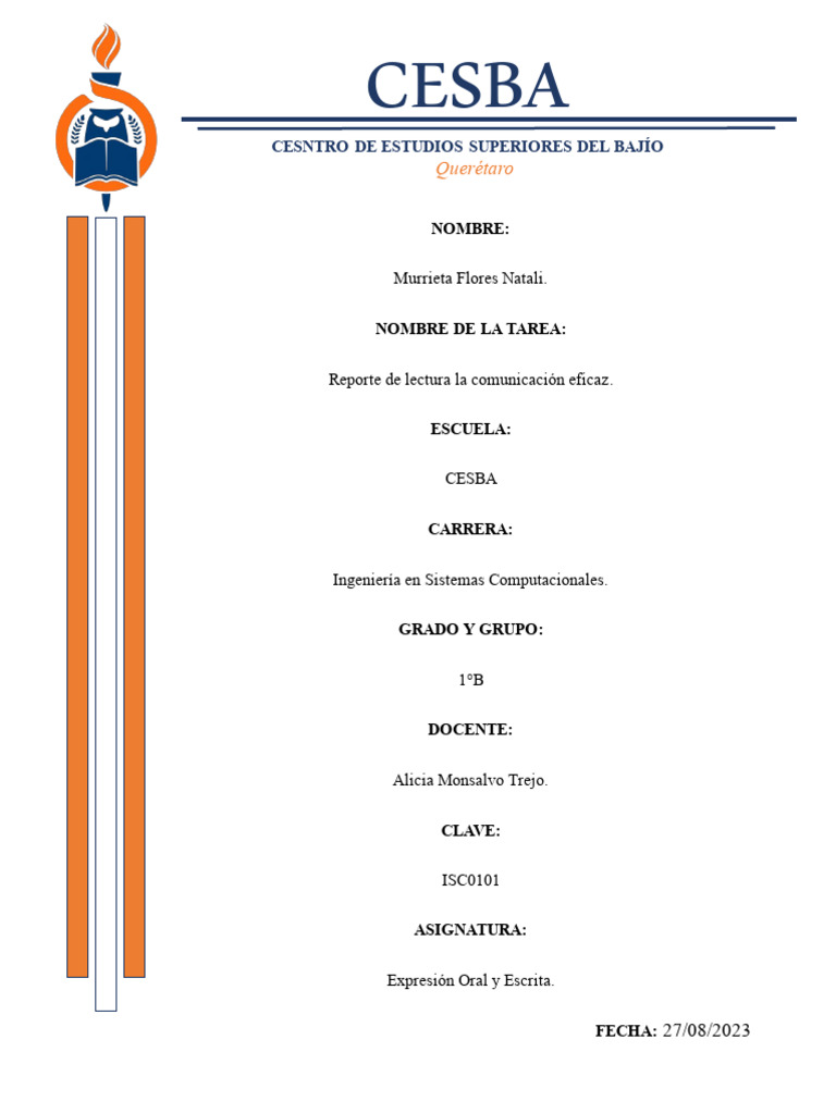 Reporte de Lectura Del Libro La Comunicación Eficaz | PDF ...