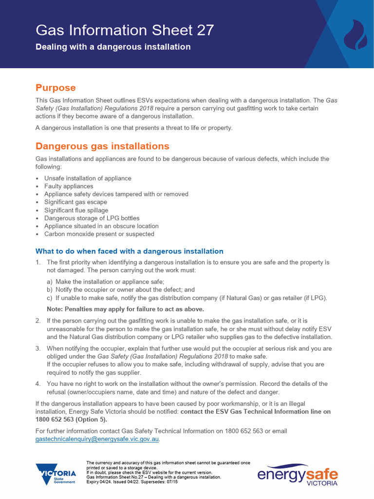 ESV Gas - Information - Sheet - 27 - DangerousInstallations | PDF | Safety