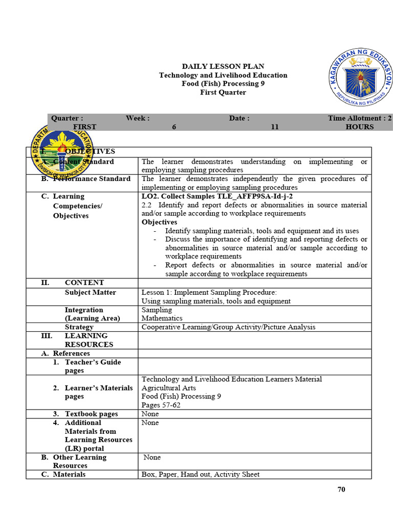 Using Sampling Materials Tools And Equipments Pdf Learning Teaching