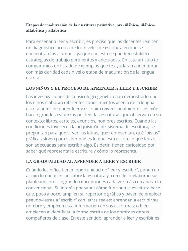 Etapas de Maduración de La Escritura | PDF | Escritura | Aprendizaje