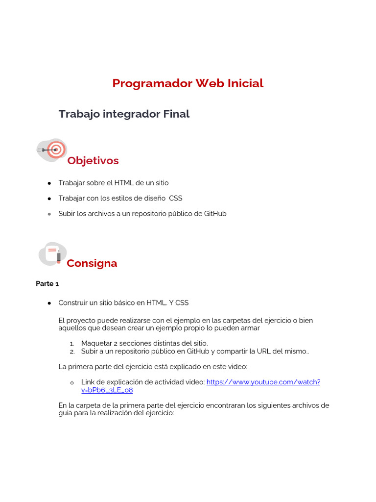 Actividad Integradora y Consignas - Programador Web Inicial | PDF | Computadoras