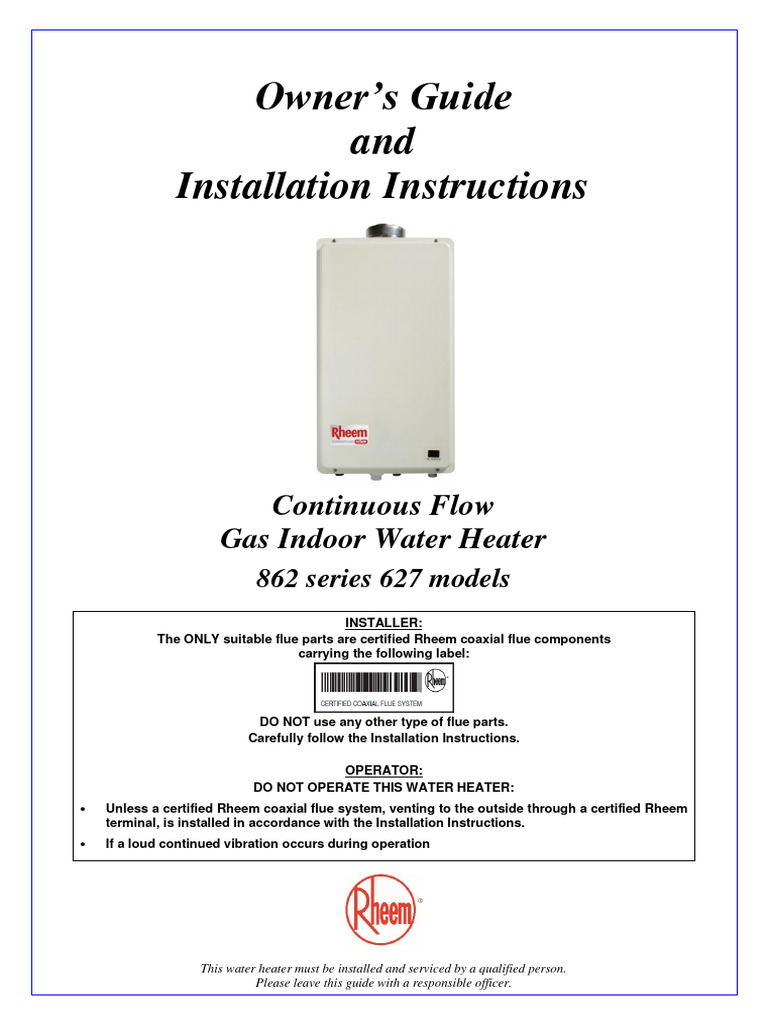 Install Instruct Rheem CFGWH 862 627 Series Indoor 122180 Rev J 2020 ...