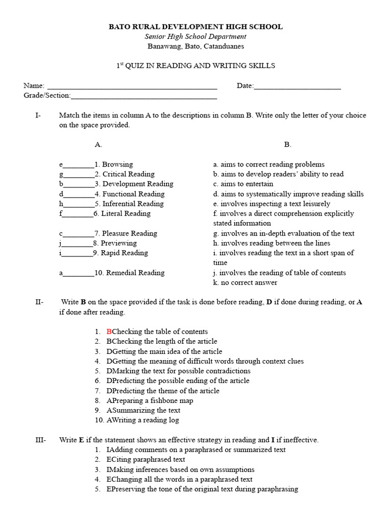 1st Quiz Answer Key Pdf Incandescent Light Bulb Communication
