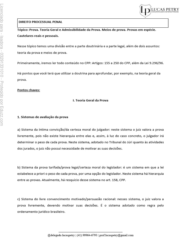 Prova.pdf | PDF | Prova (jurídico) | Procedimento criminal