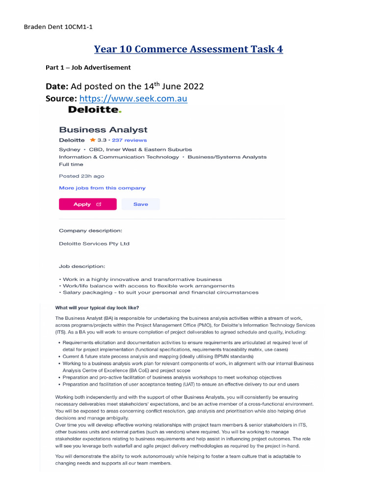 Year 10 Commerce Assessment Task 4 | Download Free PDF | Economics ...