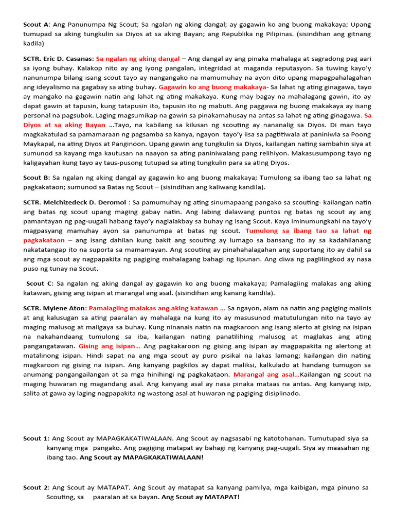 Script Sa Pagsisindi NG Mga Kandila | PDF