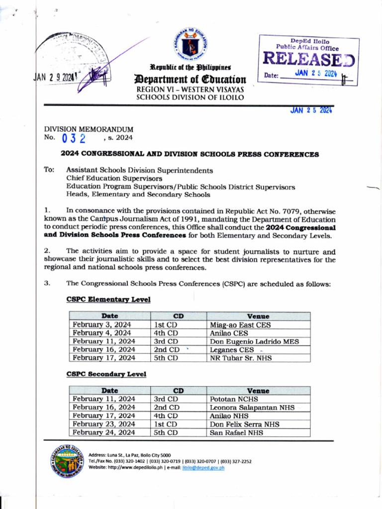 SDM No. 032, S. 2024 - 2024 CONGRESSIONAL AND DIVISION SCHOOLS PRESS ...