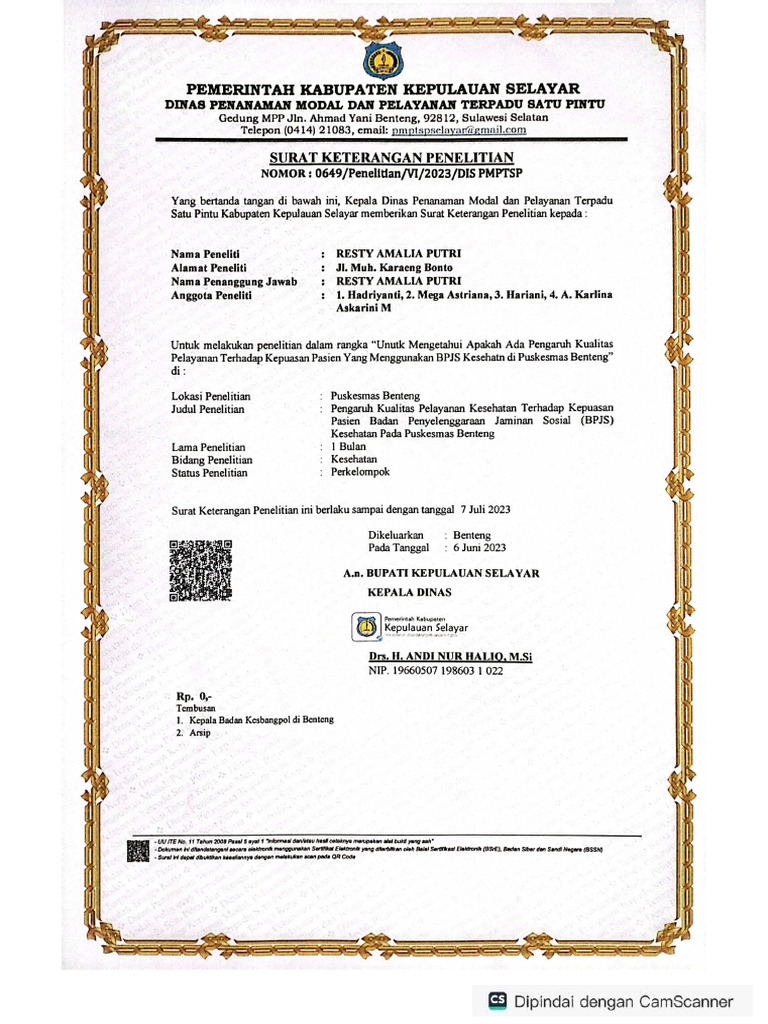 Surat Satu Pintu Penelitian | PDF