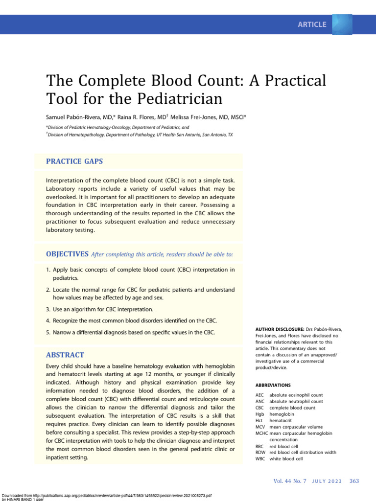 Pediatricians' Guide to CBC Interpretation | PDF | Anemia | White Blood ...