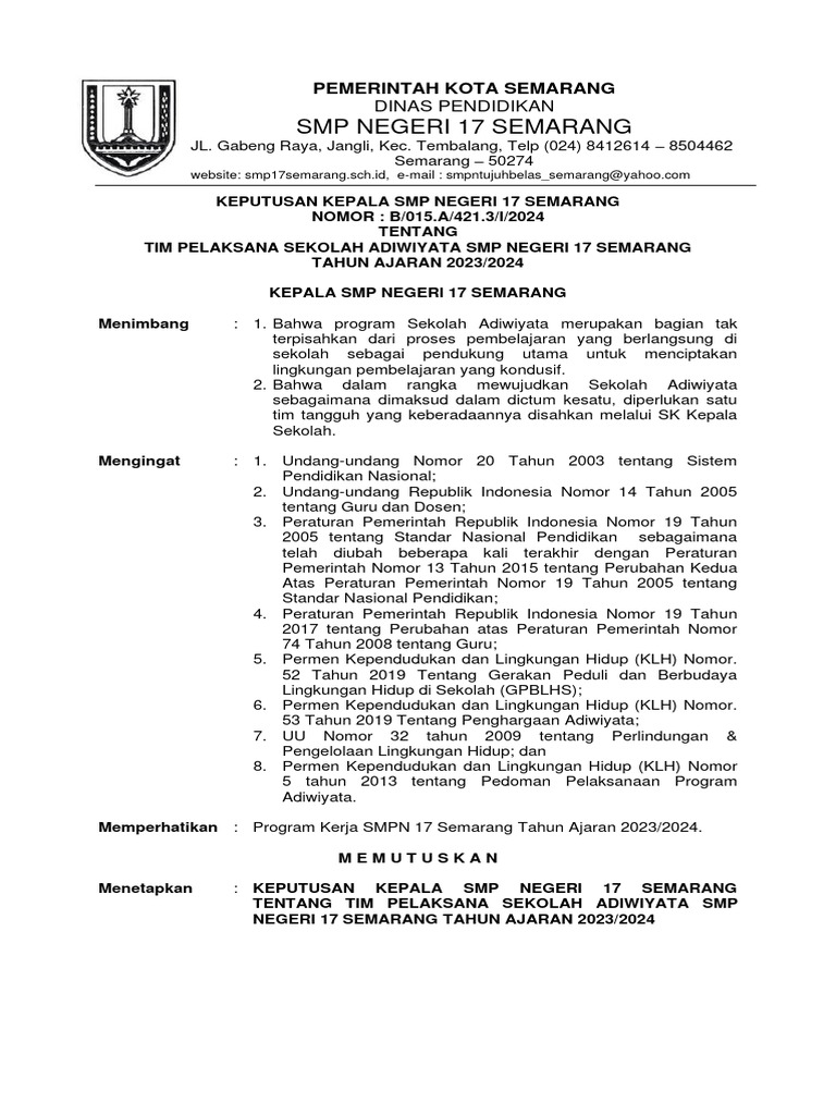 SK Tim Adiwiyata Sekolah | PDF