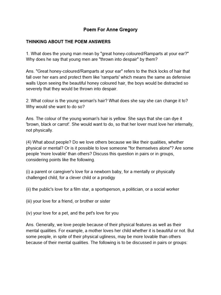 Poem For Anne Gregory | PDF | Interpersonal Relationships | Psychology