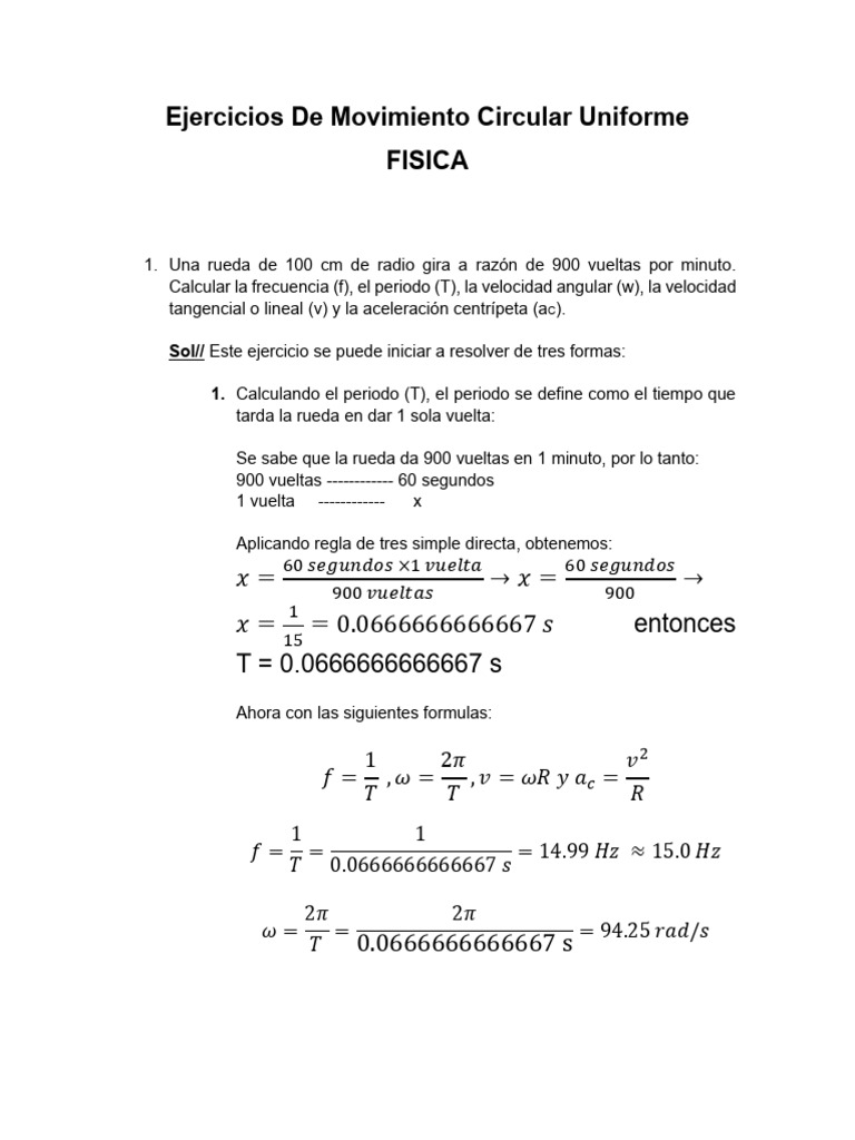 Ejercicios de Movimiento Circular Uniforme | PDF | Cantidades fisicas | Ingeniería mecánica
