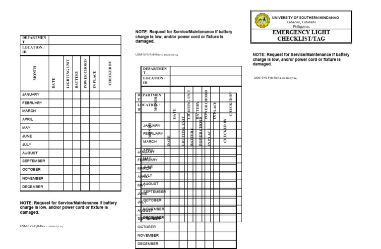 F78 Emergency Light Check Tag | PDF | Equipment | Lighting