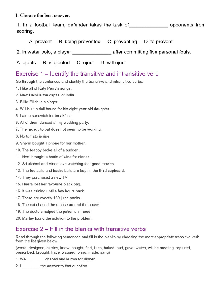 Transitive Intransitive Verbs | PDF | Self-Improvement