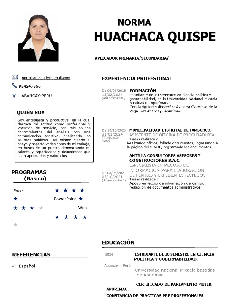 Cv-Norma Huachaca Quispe | PDF