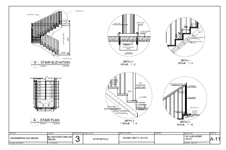 Stair Elevation A: Detail 1 Scale: 1: 2 Detail 4 Scale: 1: 2 | Download ...