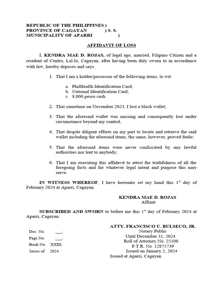 Affidavits of Loss in Cagayan | PDF | Affidavit | Identity Document
