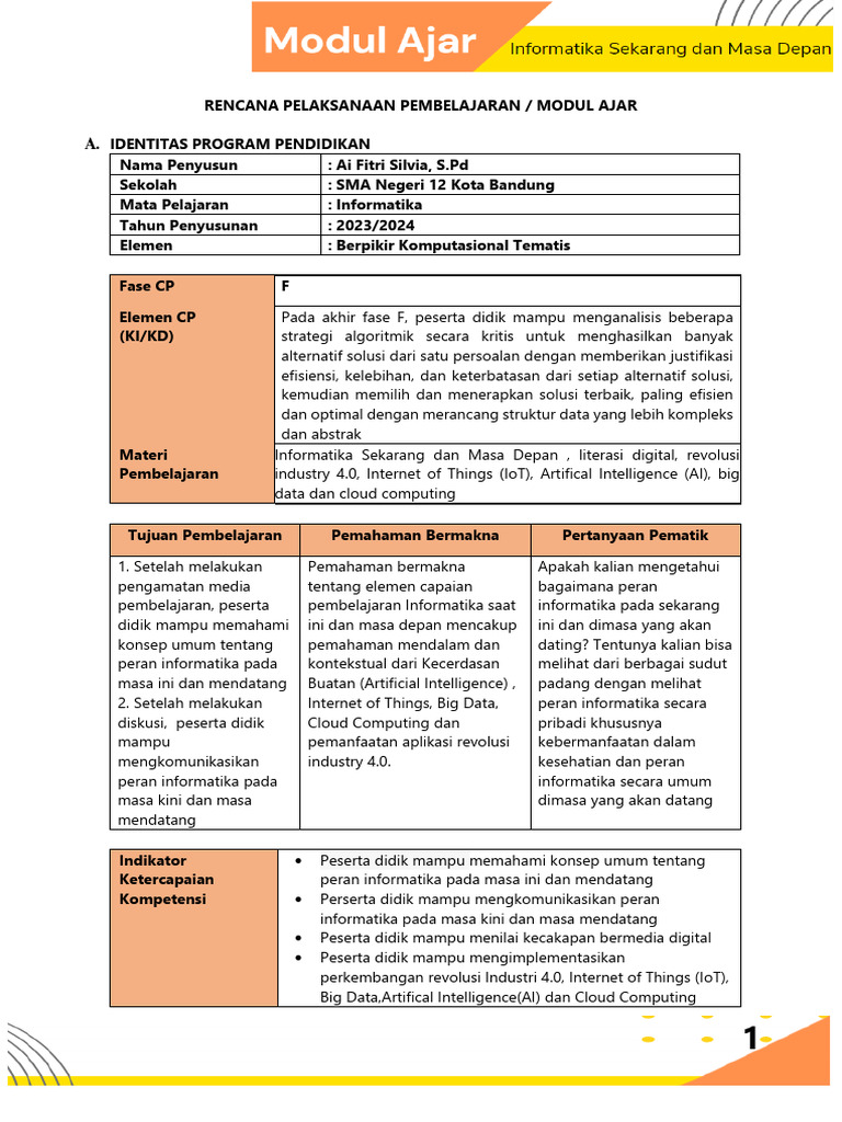 Modul Ajar Informatika - Modul Ajar BAB I (Informatika Sekarang Dan ...