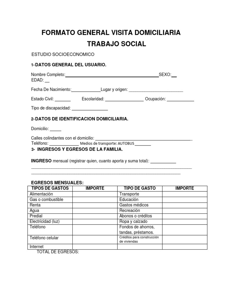 Formato General Visita Domiciliaria | PDF Formato General Visita Domiciliaria | PDF