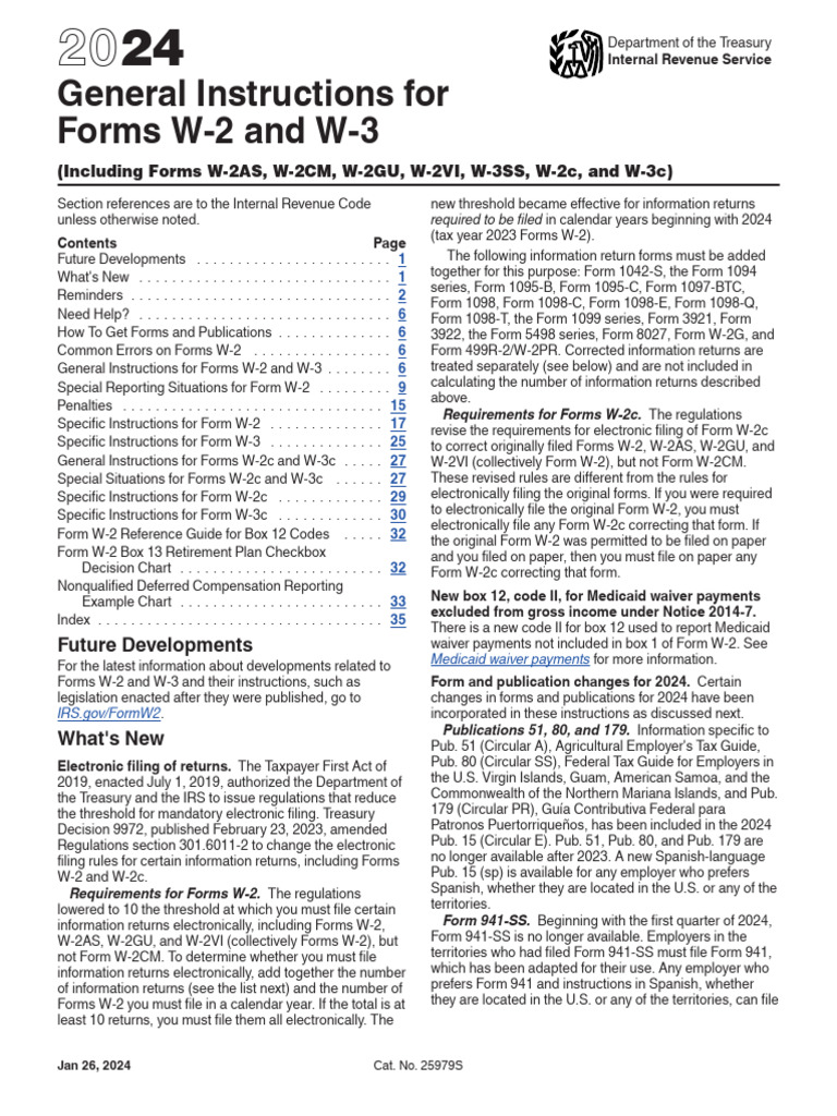 2024 W-2 and W-3 Forms Instructions | PDF | Irs Tax Forms | Social ...